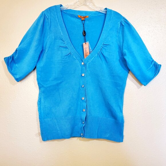 Belldini | Tops | Nwt Belldini Blue Top Short Sleeve Ruching Button ...